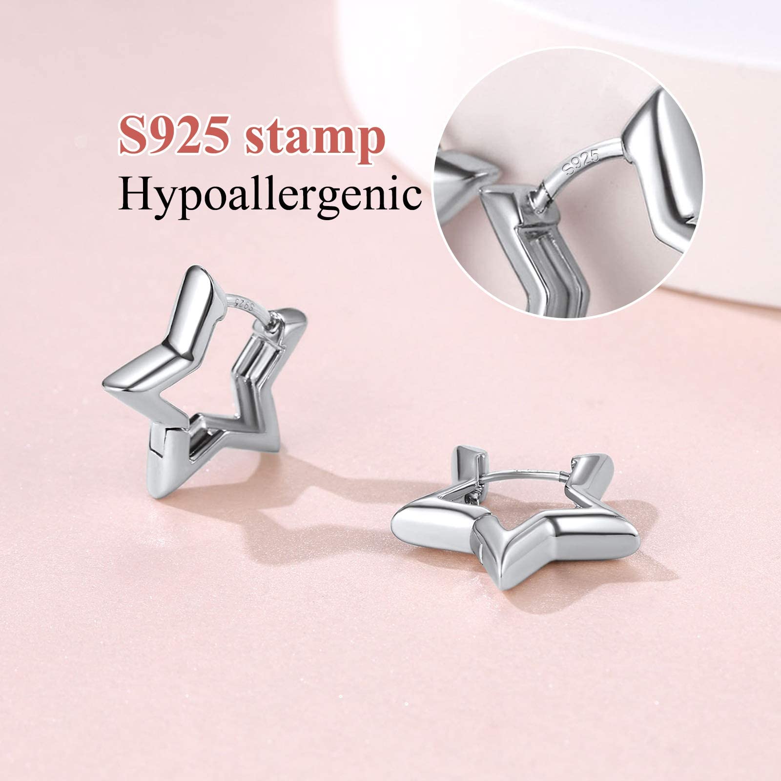FindChic Star Earrings for Sensitive Ears Earring Studs Platinum Plated Hypoallergenic Small Huggie Hoops with Silver Post Lightweight Minimalist Jewelry