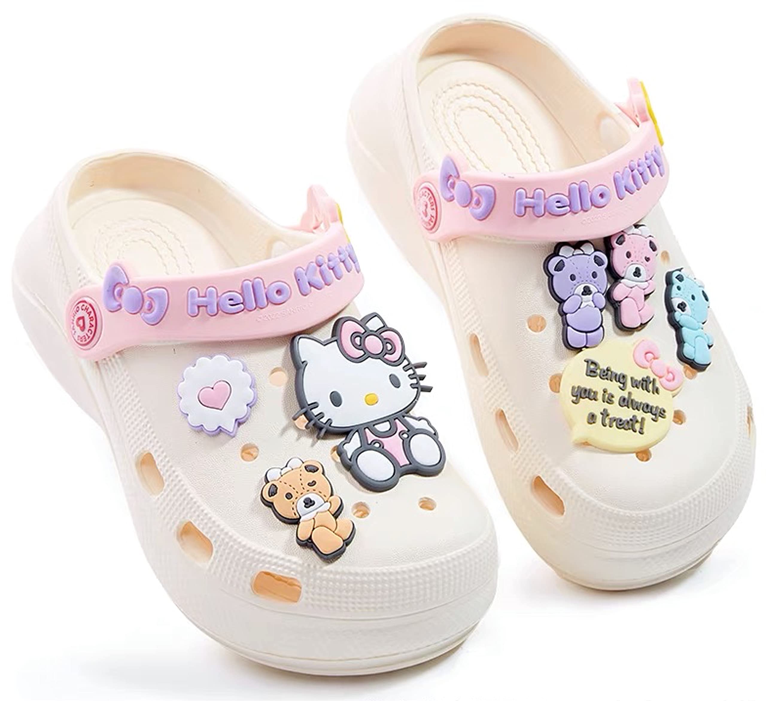 Everyday Delights Sanrio Hello Kitty Bears Clogs Slip on Water Shoes Casual Summer for Girls Kids Children - White XL Size