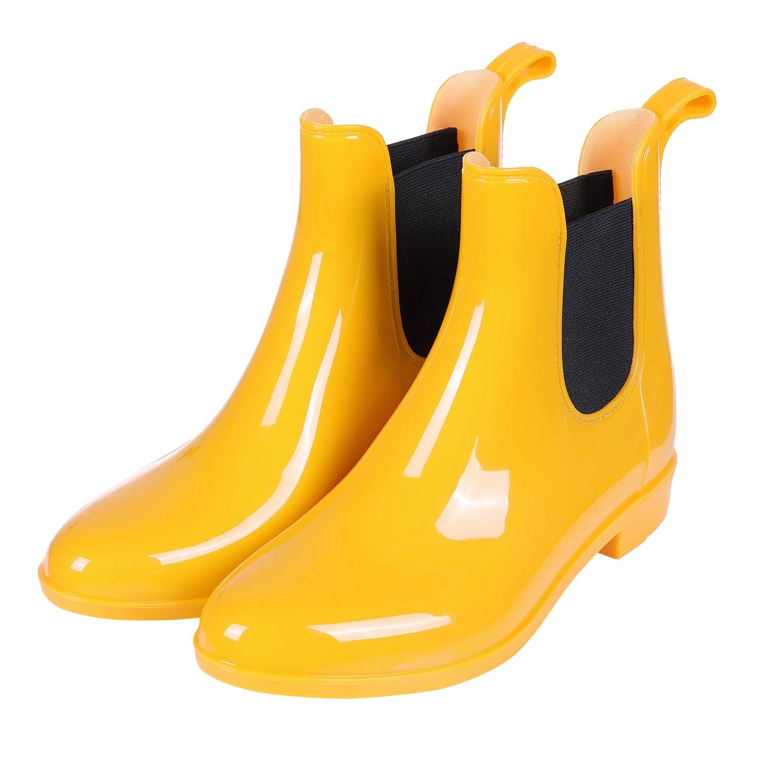 Evshine Women's Short Ankle Rain Boots Lightweight Chelsea Rain Boots Rubber Waterproof Booties, Yellow (EU40