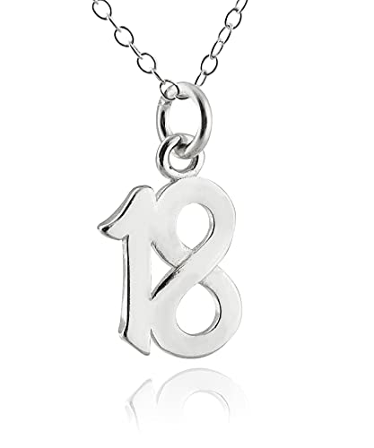 FashionJunkie4Life Number 18 Necklace Women & Men | 18” Sterling Silver Necklace with Number 18 Pendant | Gifts for Sports Lovers or Athlete