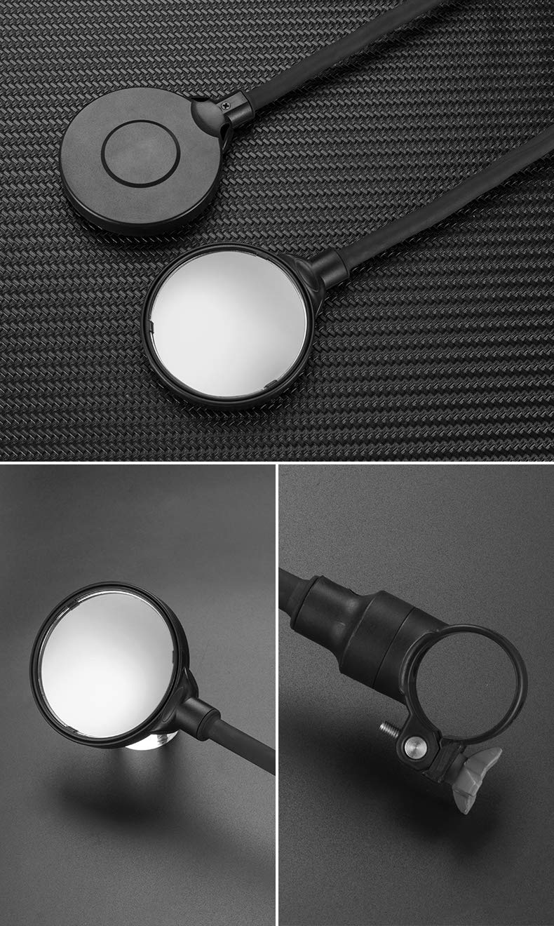 Feluz Bike Mirror, Handlebar Mount Rear View Mirror 360°Adjustable Rotatable, Wide Angle Acrylic Convex Mirrors Glasses for Mountain Road Bike, Cycling Accessories