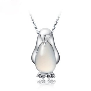 findout Sterling Silver Penguin Opal Pendant Necklace + Earrings Set, with 18 in Curb Chain(1733)