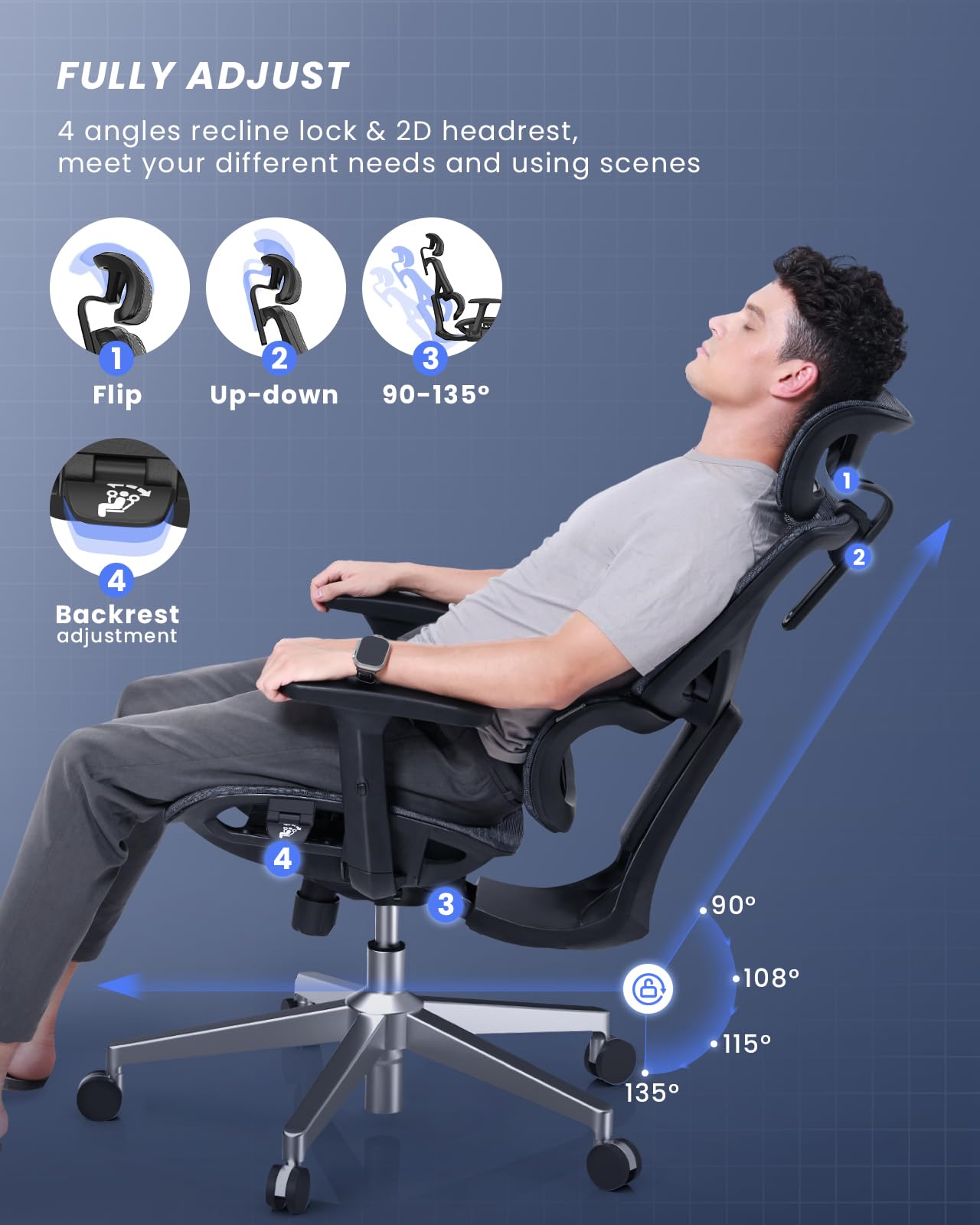 Ergonomic Office Chair Mesh - Home Office Desk Chair with Lumbar Support - Computer Chair Back Height Adjustable（Ergo Upgrade 518 Grey
