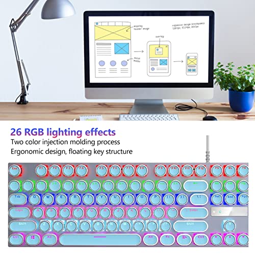Mechanical Gaming Keyboard, Red Switch RGB Backlit Lighting 87 Keys USB Wired Gaming Keyboard for Win ME, for Win2000, for Win XP, for Vista, for Win7, for Win8, for Win10 (Blue Electroplating Punk)