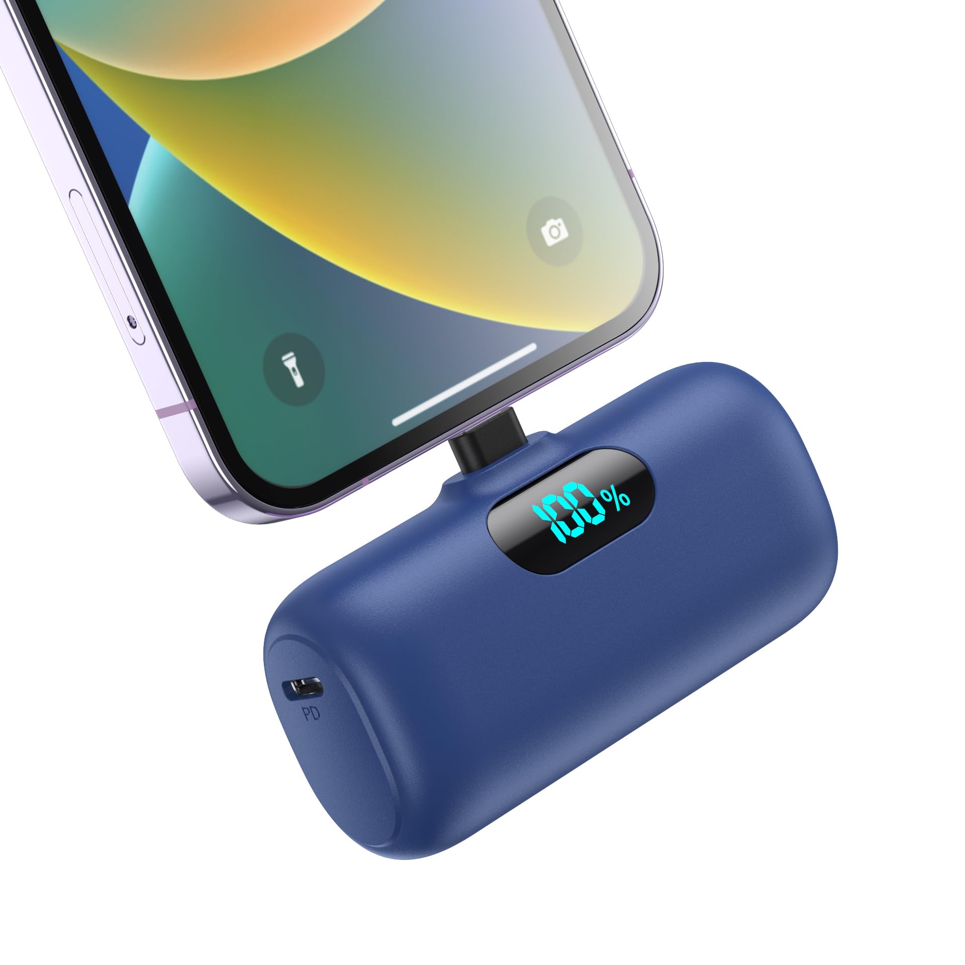 Feob Mini Portable Charger 5000mAh, Small & Ultra-Compact 15W PD Fast Charging Power Bank, LCD Display Cute Battery Pack Compatible with iPhone 14/14 Pro Max/13/13 Pro Max/12/11/XR/X/8/7/6, White