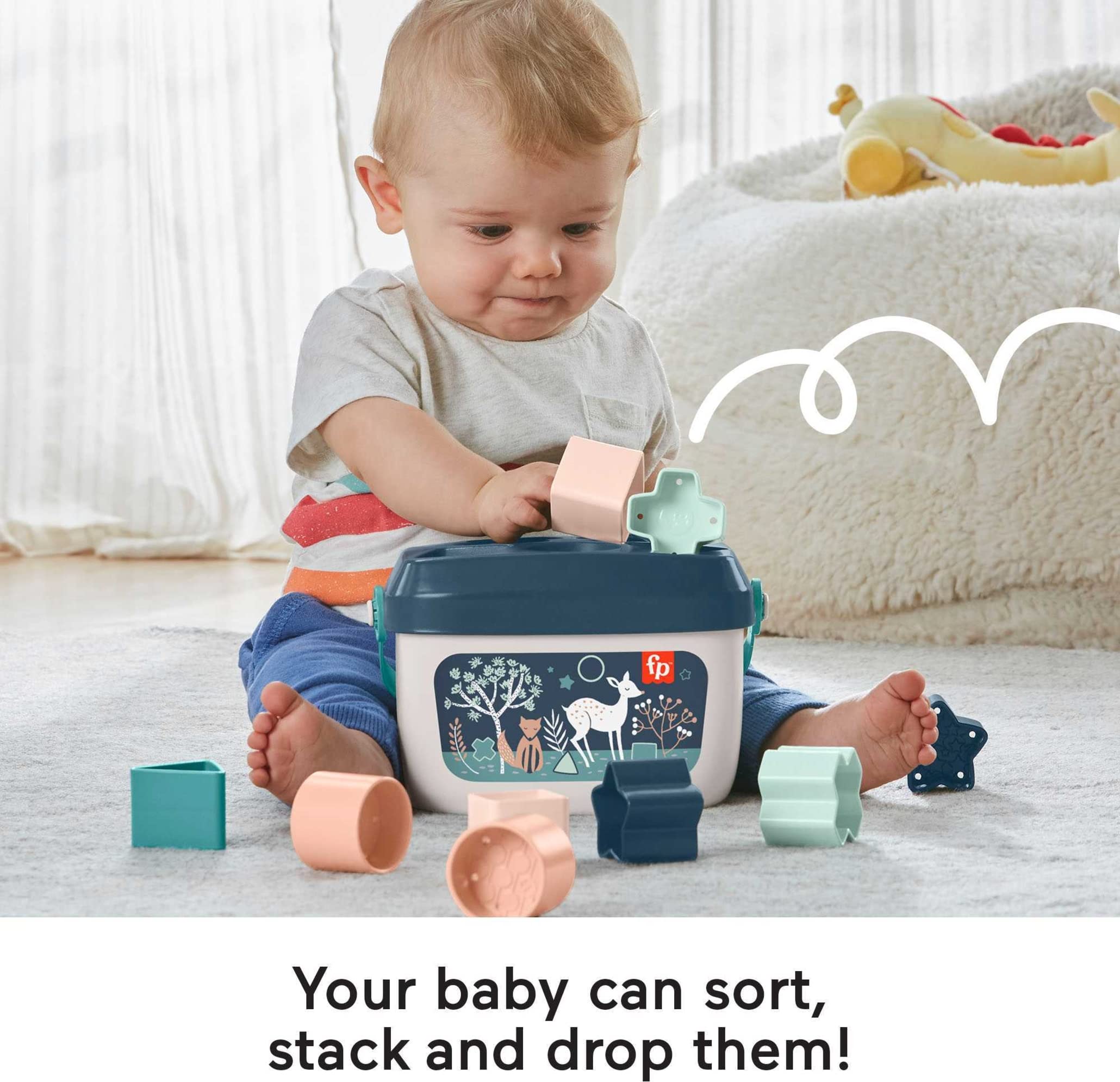 Fisher-Price Baby's First Blocks Navy Fawn and Rock-a-Stack Baby Toy
