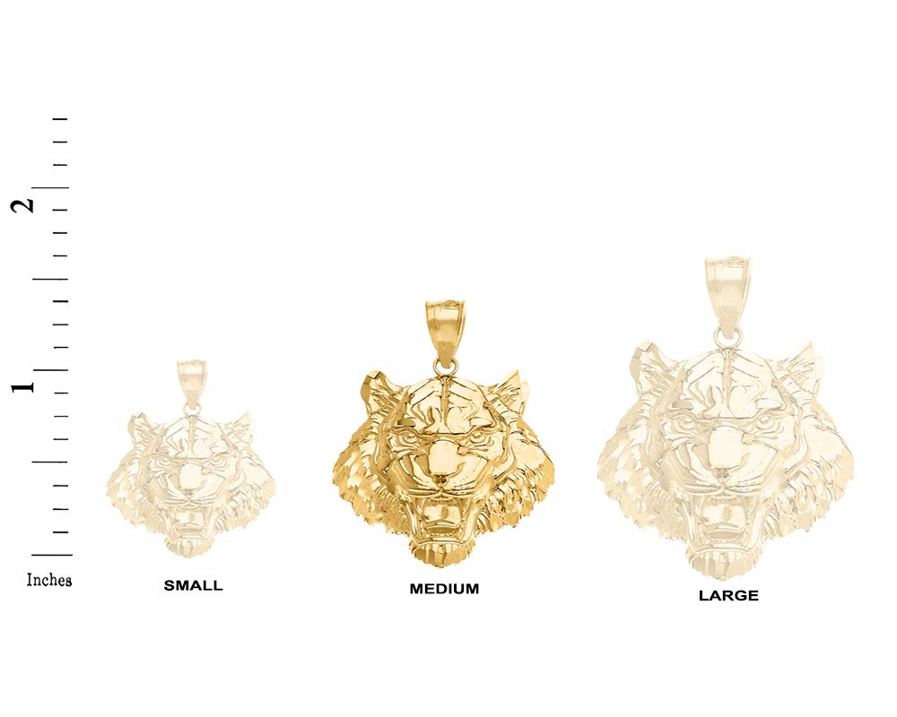 Fine 14k Yellow Gold Roaring Tiger Head Animal Necklace Pendant, 1.31"