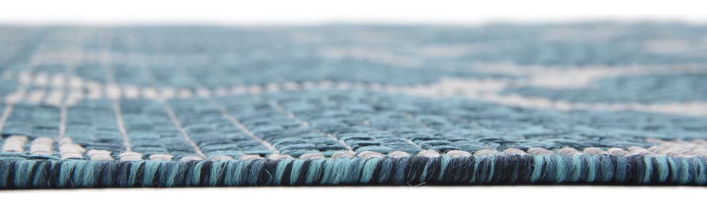 Unique Loom Outdoor Trellis Collection Area Rug (6' 1" x 9' Rectangle, Teal/ Gray)
