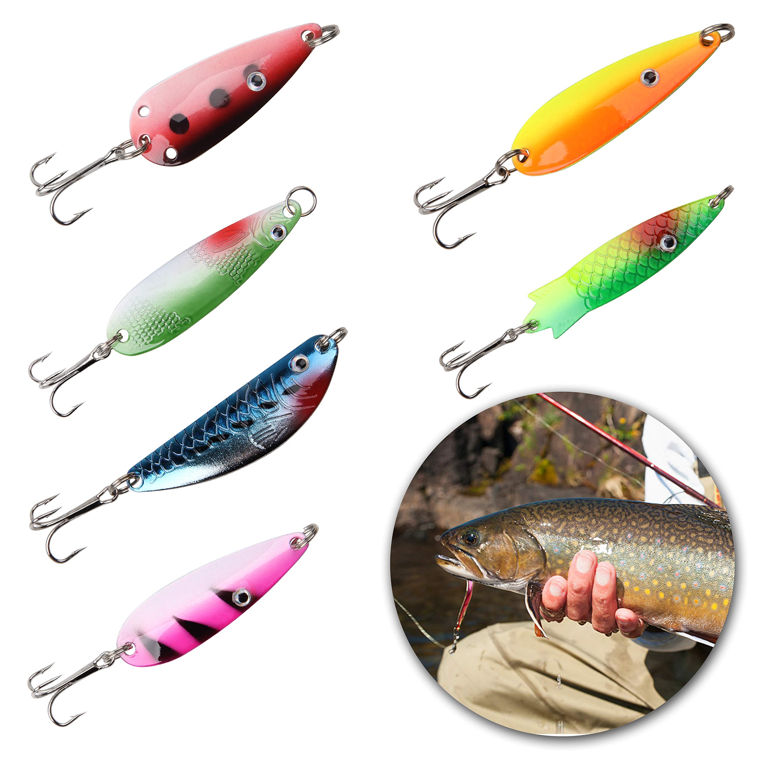 Fishing Spoons Lures Kit,30pcs Hard Metal Fishing Spinner Baits Trout Lures Casting Trolling Trout Spoons Fishing Lures with Treble Hooks for Bass Salmon Pike Walleye