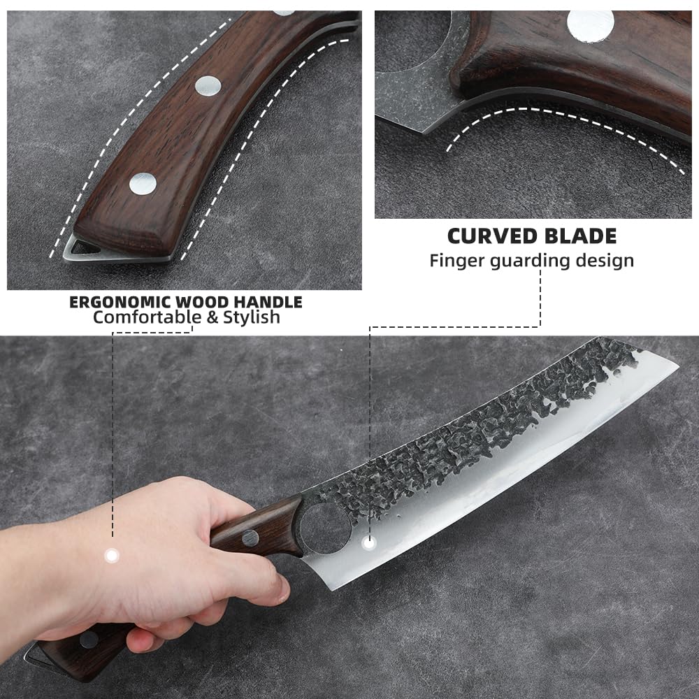 Sharp Chef Knife Hand Forged Meat Cleaver Professional Butcher Knife for Meat&Bone with Ergonomic Handle and Sheath, for Kitchen BBQ Outdoor Camping Ideal Gift (8.3 inch)