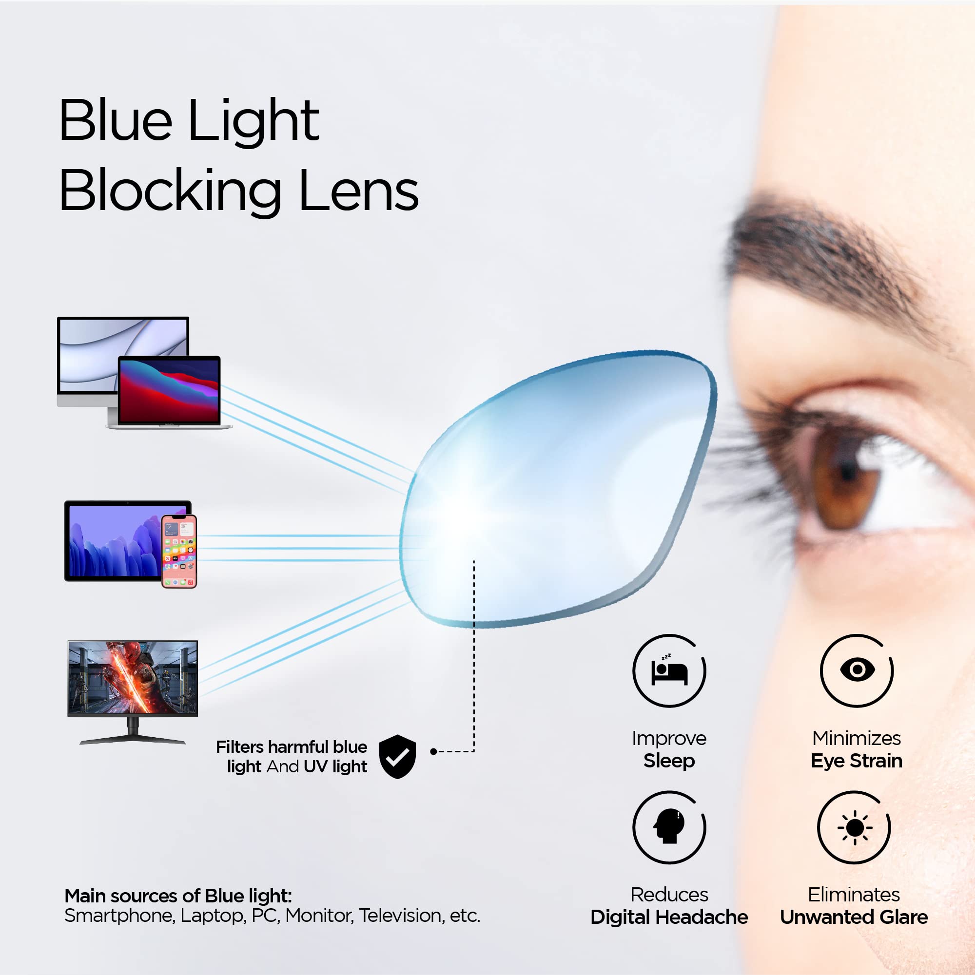 EVEE Square Oversized Anti-Blue Light Glasses For Women with Flat Lenses and Metal Frame - (Kelly) (Matte Black)