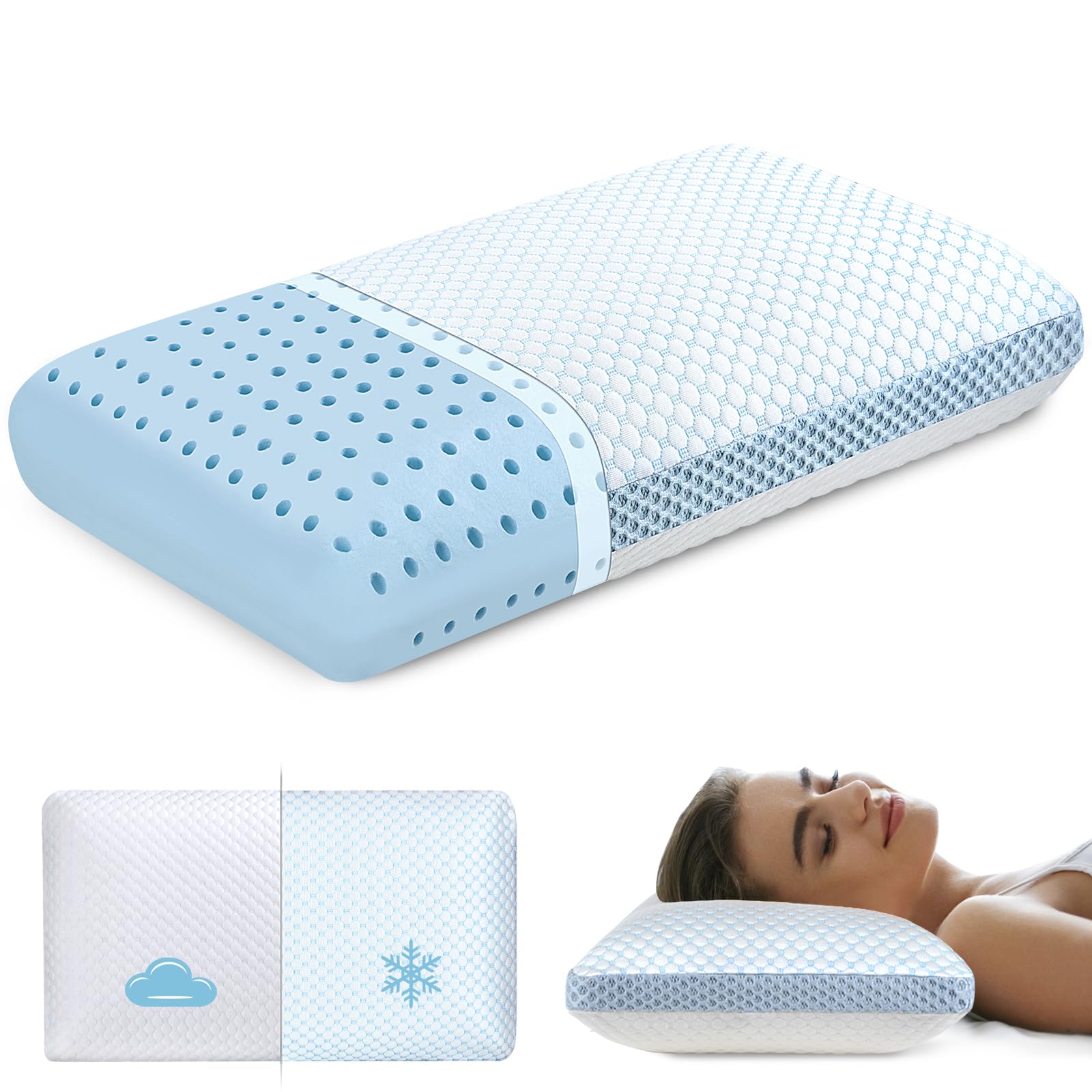 HAMYODO Memory Foam Pillows, Premium Bed Pillow with Dual-Sided Washable Cover, Cooling, Breathable Neck Pillow for Sleeping Pillow for Side Back Sleepers, Adults