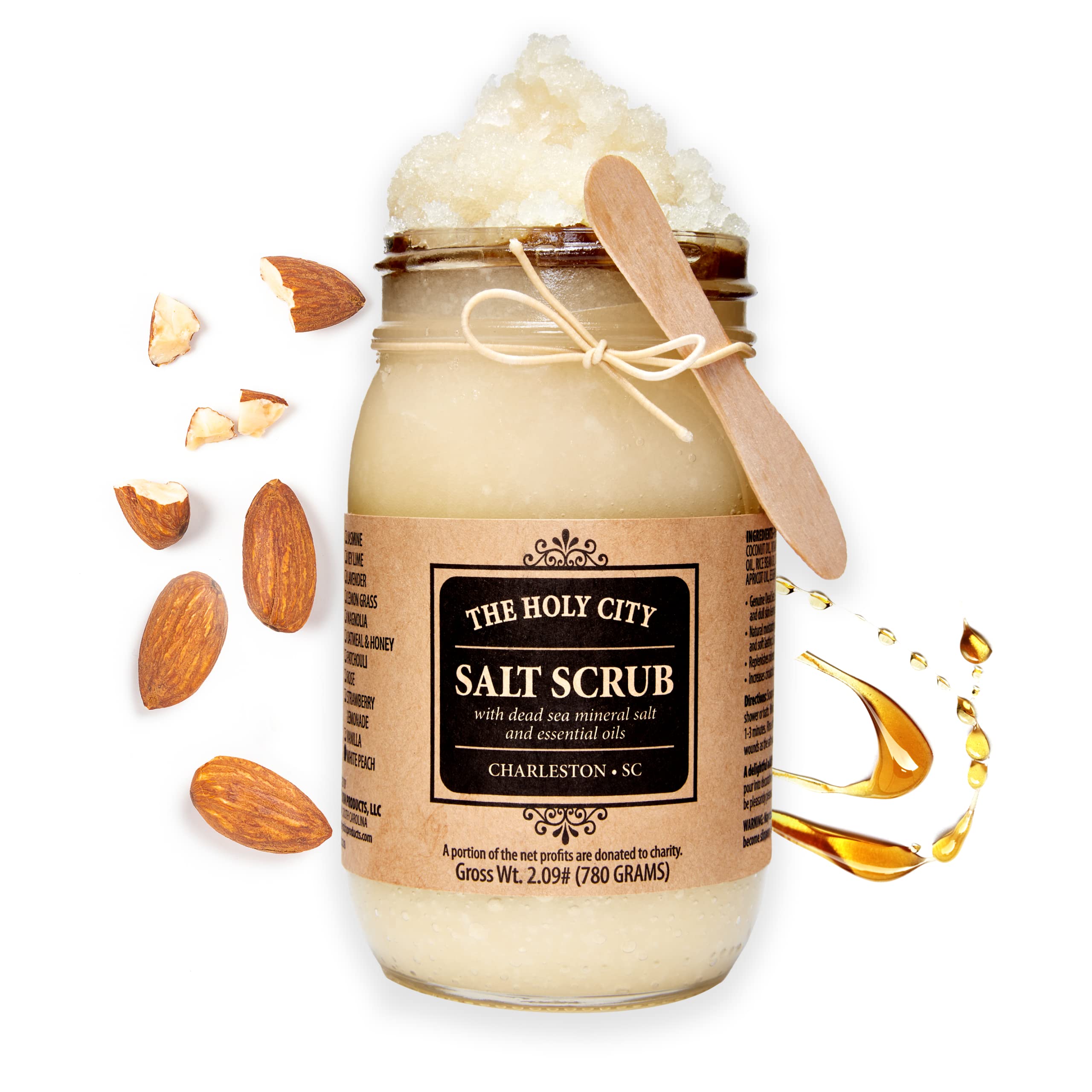 Exfoliating Body Scrub - Pure Dead Sea Salt Scrub for Hands and Body, 16 fl oz Hydrating Moisturizing Skin Care for Body Acne, Wrinkles (Honey Almond)