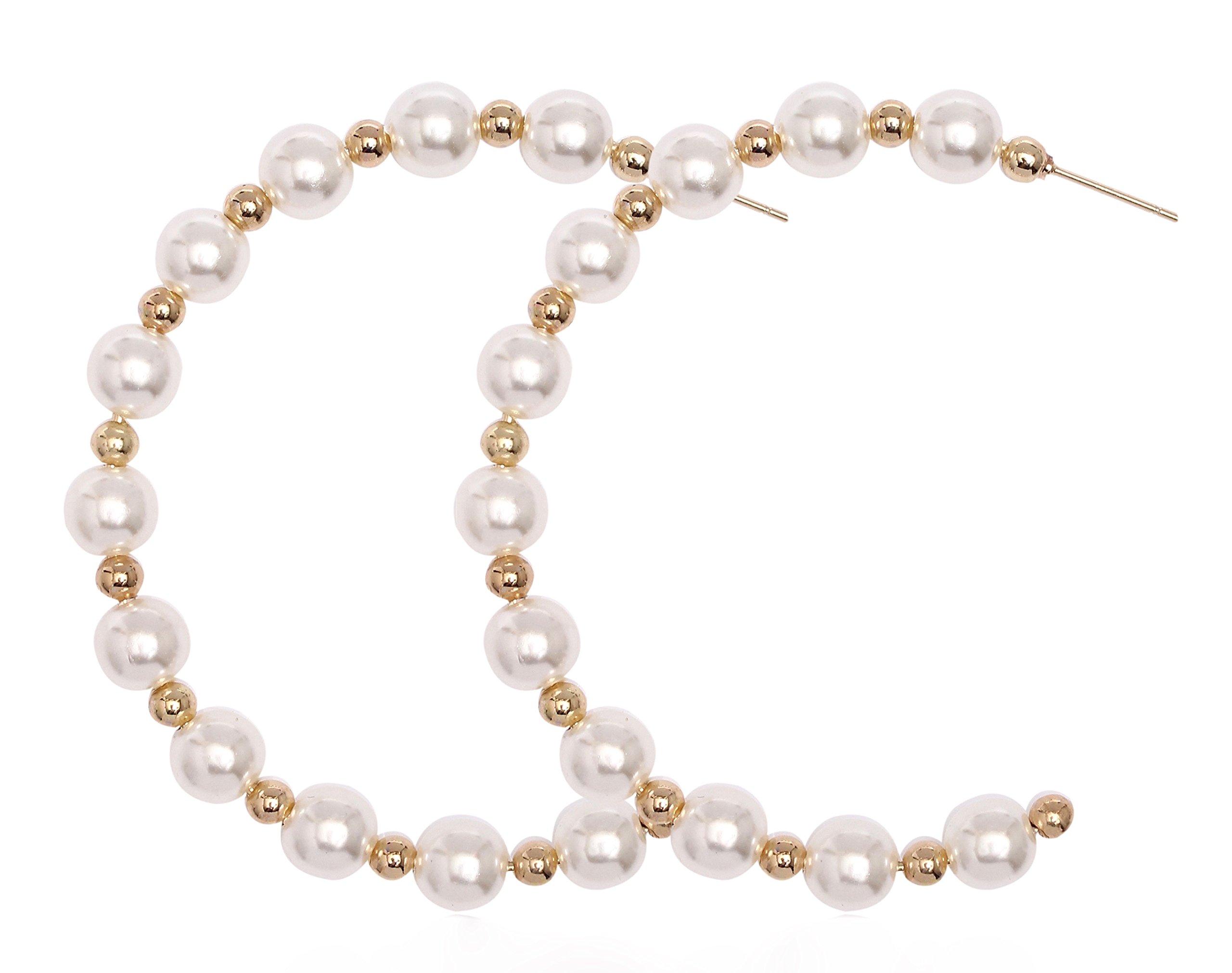 Fashion jewelry designer large statement immitation faux pearl classic round shape hoop earrings for women