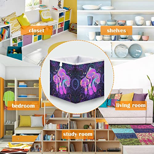 Vnurnrn Psychedelic Magic Mushrooms Cube Storage Bin, Collapsible Storage Box Bins with Cubes, Foldable Fabric Baskets Bins for Shelf,Closet Cabinet,Home Organization, 11.02 x 11.02 x 11.02 inch