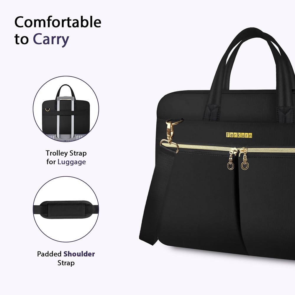 Ferkurn Laptop Bag Case 17 17.3 Inch Women Men Computer Bag for HP Envy Pavilion Omen/LG Gram/MSI/Dell XPS/Thinkpad/ASUS TUF Vivobook/Acer, Shoulder Strap Carrying Briefcase Messenger Bag, Black