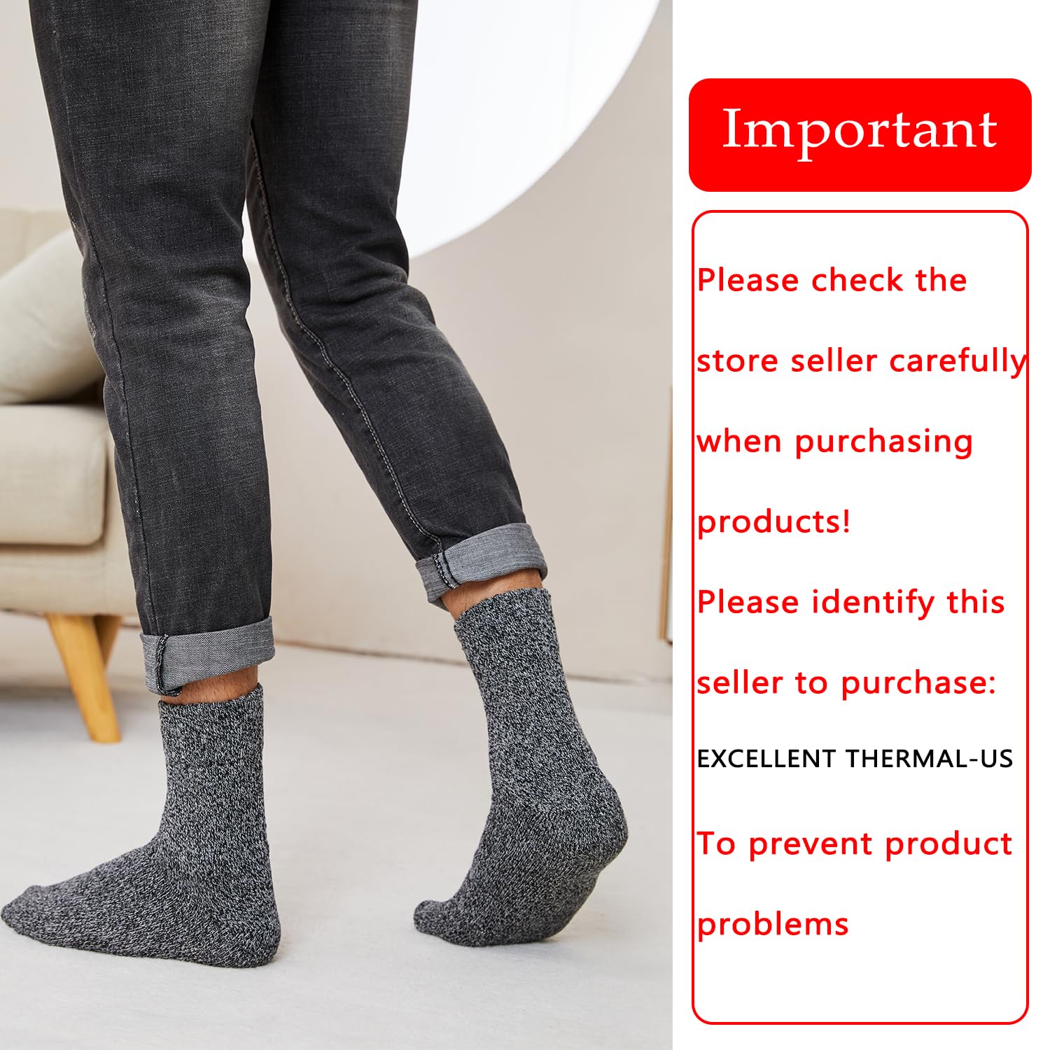 EXCELLENT THERMAL Merino Wool Socks Men, Winter Soft Thick Warm Socks for Men, Cozy Crew Hiking Socks Size 7-13(5 Pairs)