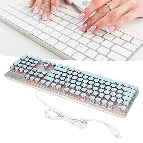 Mechanical Keyboard, 104 Keys RGB Backlight Typewriter Style Keyboard Red Switch Retro Round Keycaps Ergonomic Gaming Keyboard for PC(Blue)