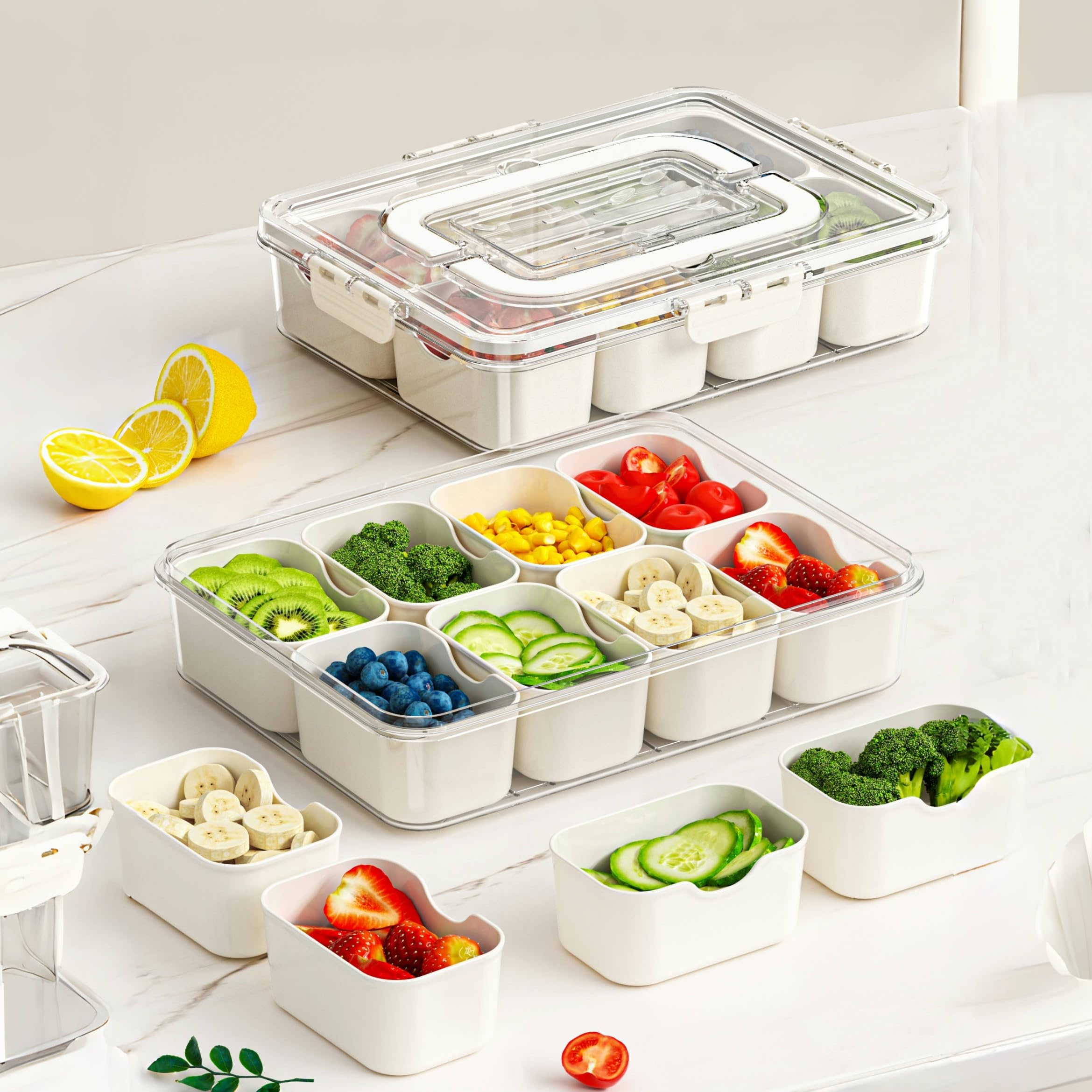 SHUCHNOYE Snackle Box Container with Lid and Handle β Divided Serving Platters for Candy, Fruit, and Treats β Portable and Versatile Snackle Box