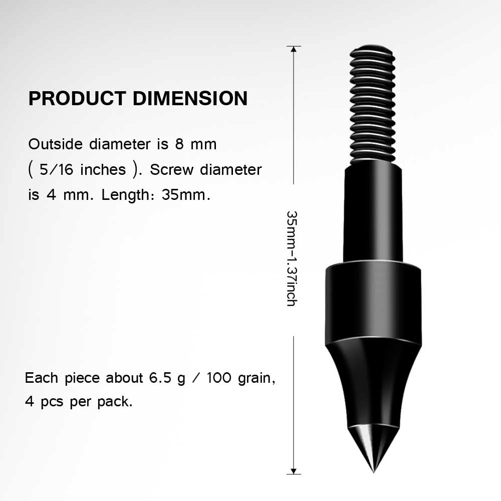 Field Points Screw in Archery Arrow Field Points Bullet Points Tips, Practice Target & Hunting Arrows Heads for Recurve, Compound Bow, 100 Grain Each