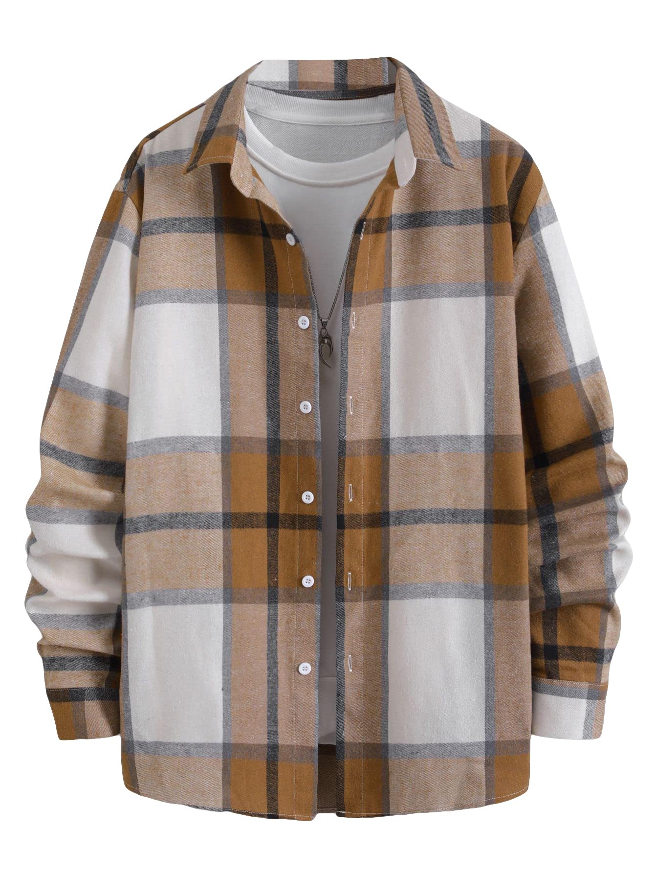 Floerns Men's Plaid Flannel Shirts Long Sleeve Regular Fit Button Down Causal Shirts Brown Plaid XL