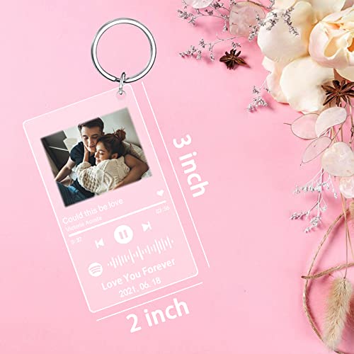 Custom Acrylic Spotify Music Keychain,Personalized Photo Song Keychain with Spotify Music Code Gift For Him Her Couples Lover Valentine’s Day