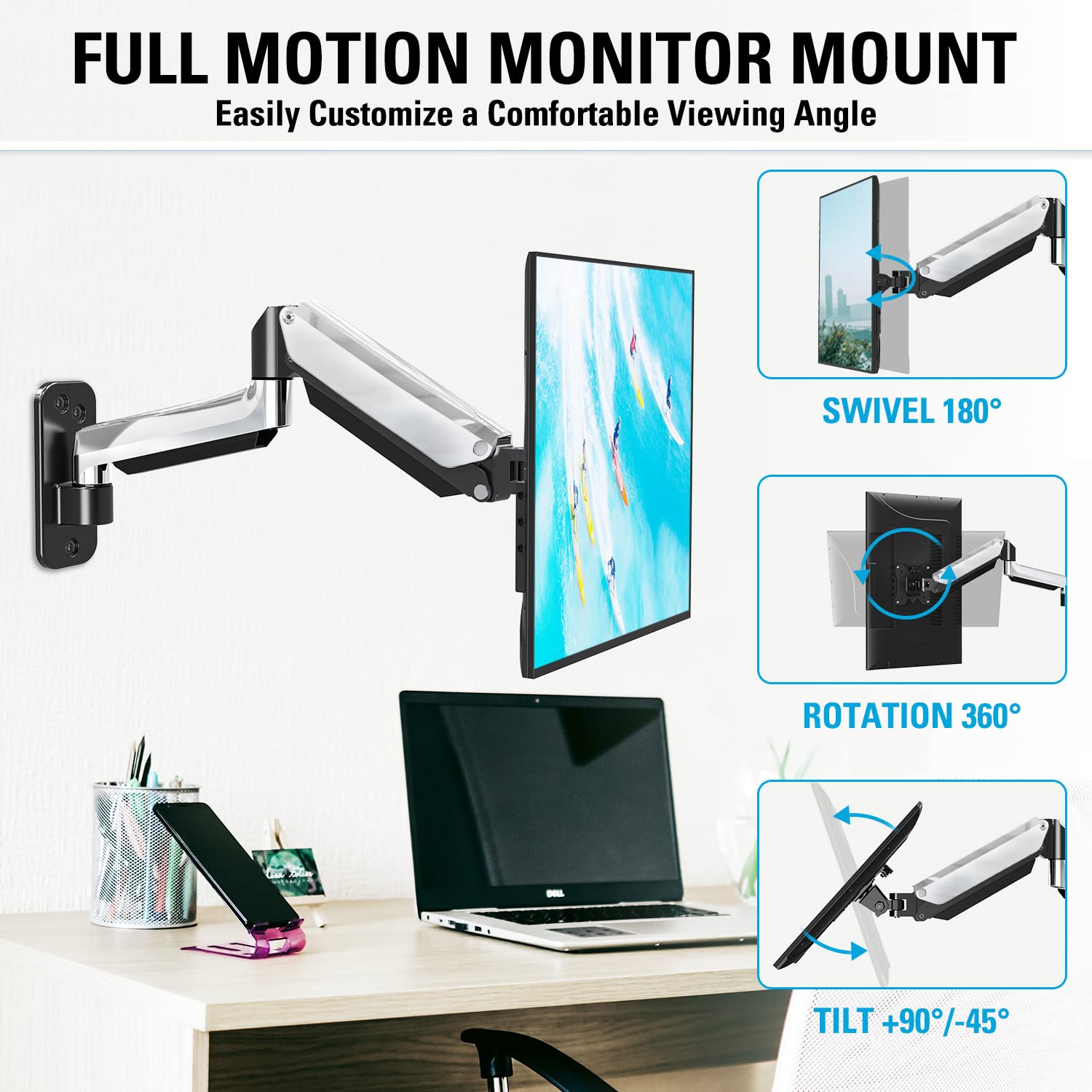 MOUNTUP Single Monitor Wall Arm & Ultrawide Single Monitor Desk Mount Bundle