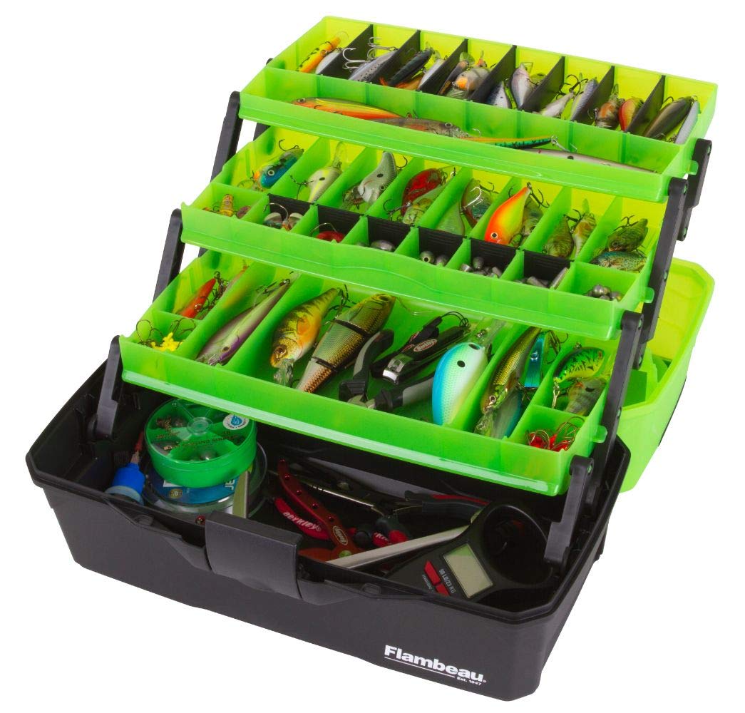 Flambeau Outdoors 6383AMG 3-Tray Classic Tray Tackle Box, Portable Tackle Organizer, Frost Green/Black