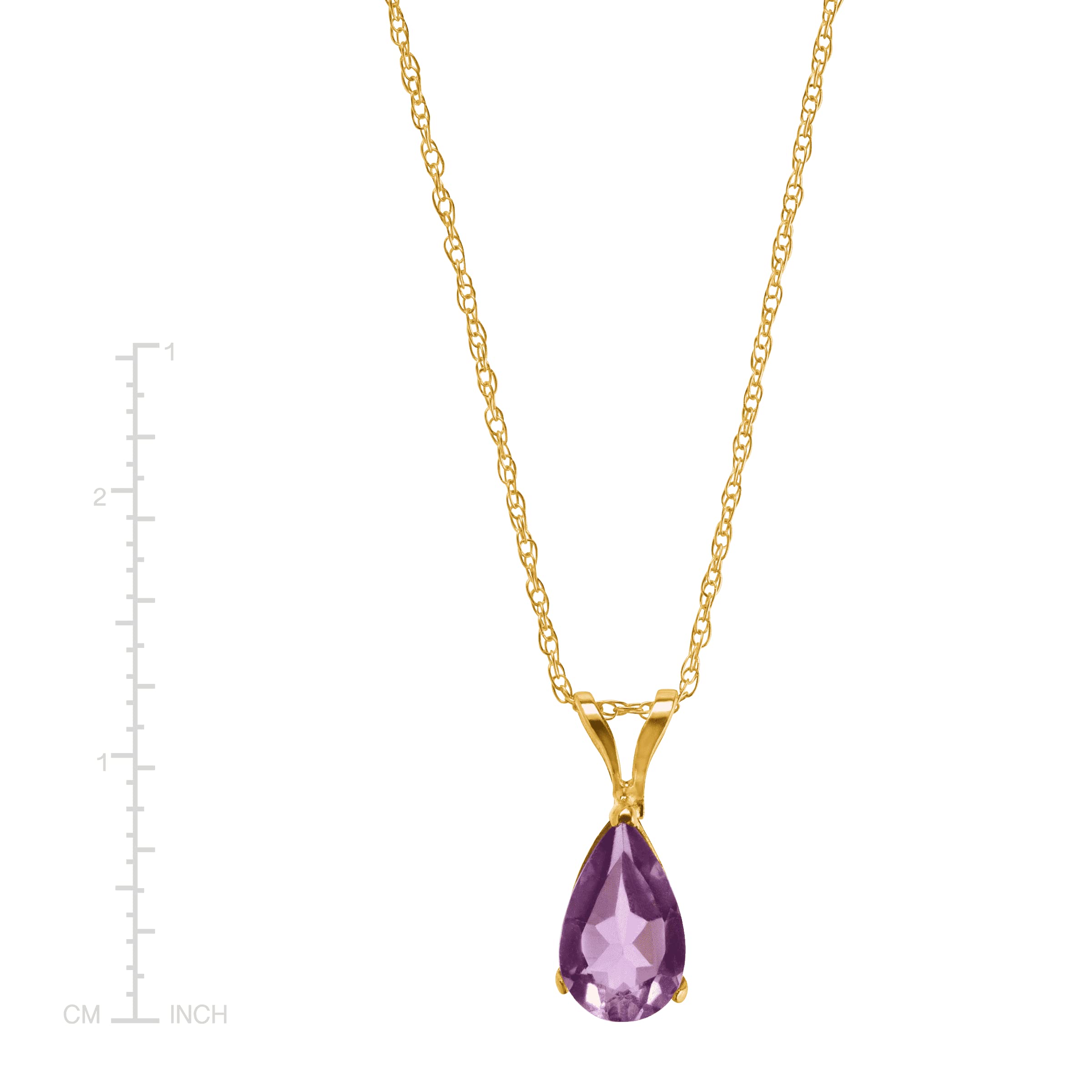 Finecraft 1/2 ct Natural Amethyst Pear-Cut Solitaire Pendant Necklace in 10K Yellow Gold, 18"