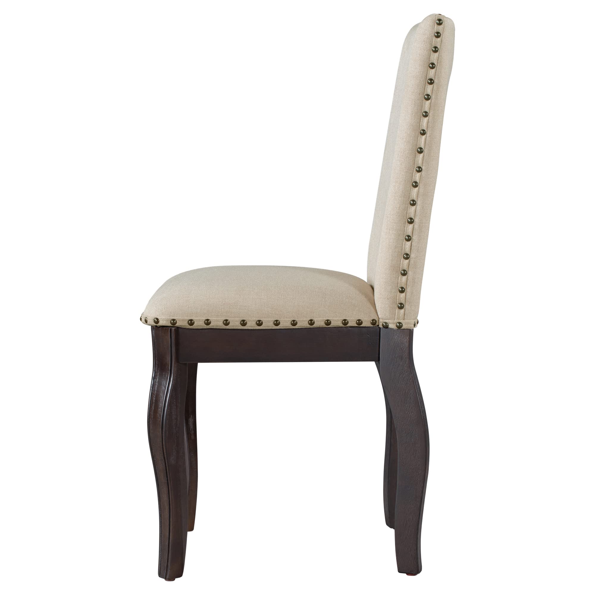FIQHOME, Wood Upholstered Fabirc, Dining Room Chairs with Nailhead (Espresso, Set of 4)