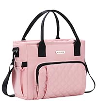 ESMNOAN 13L Large Insulated Lunch Bag, Leak Proof Lunch Box for Women with Bottle Holder & Adjustable Shoulder Strap, Lunch Cooler Bag for Work Picnic Beach, Pink