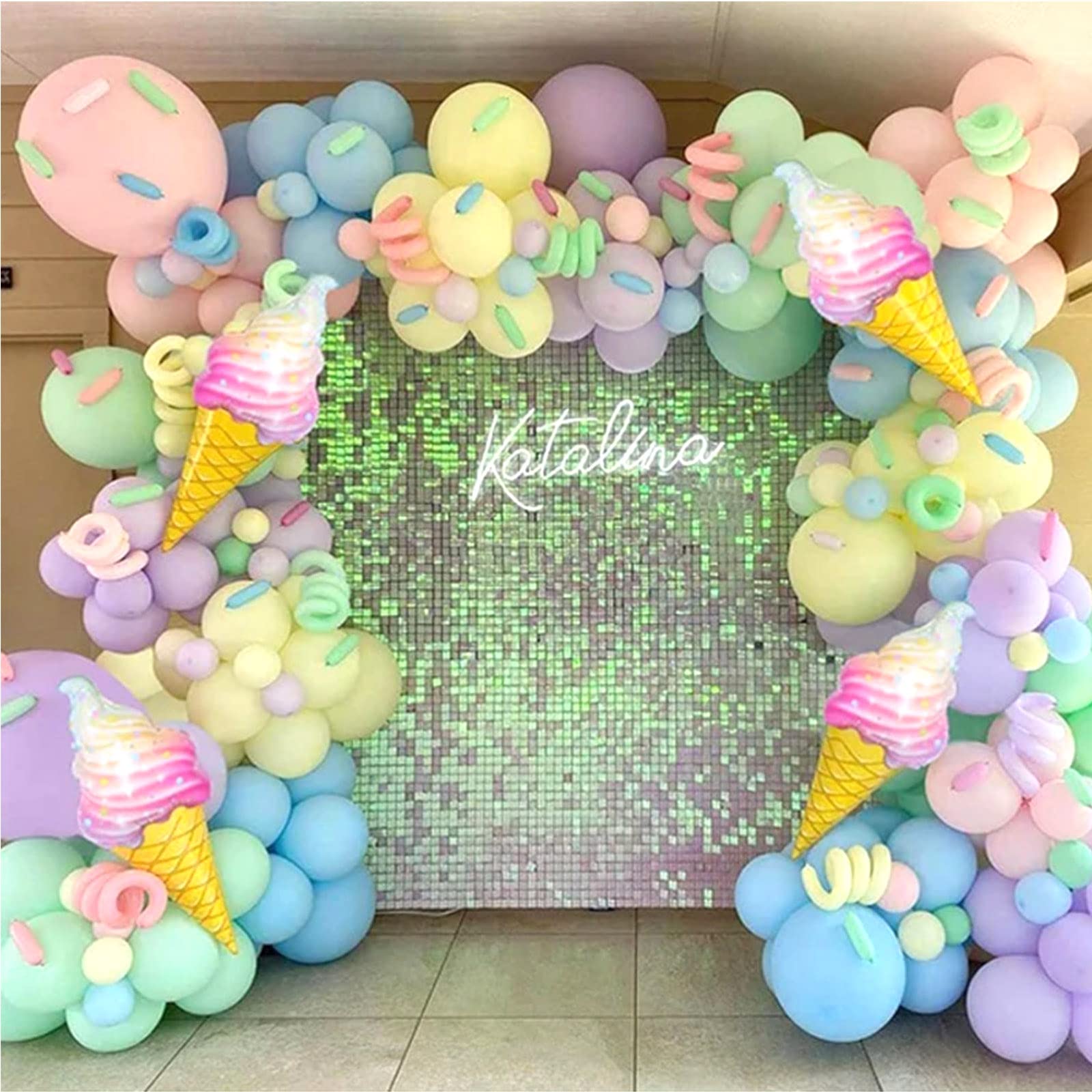 Ice Cream Party Decorations,Pastel Balloon Garland Arch Kit 145pcs Macaron Rainbow Balloon with long Balloon Ice Cream Foil Balloon for Baby Shower Birthday Ice Cream Themed Party Supplies