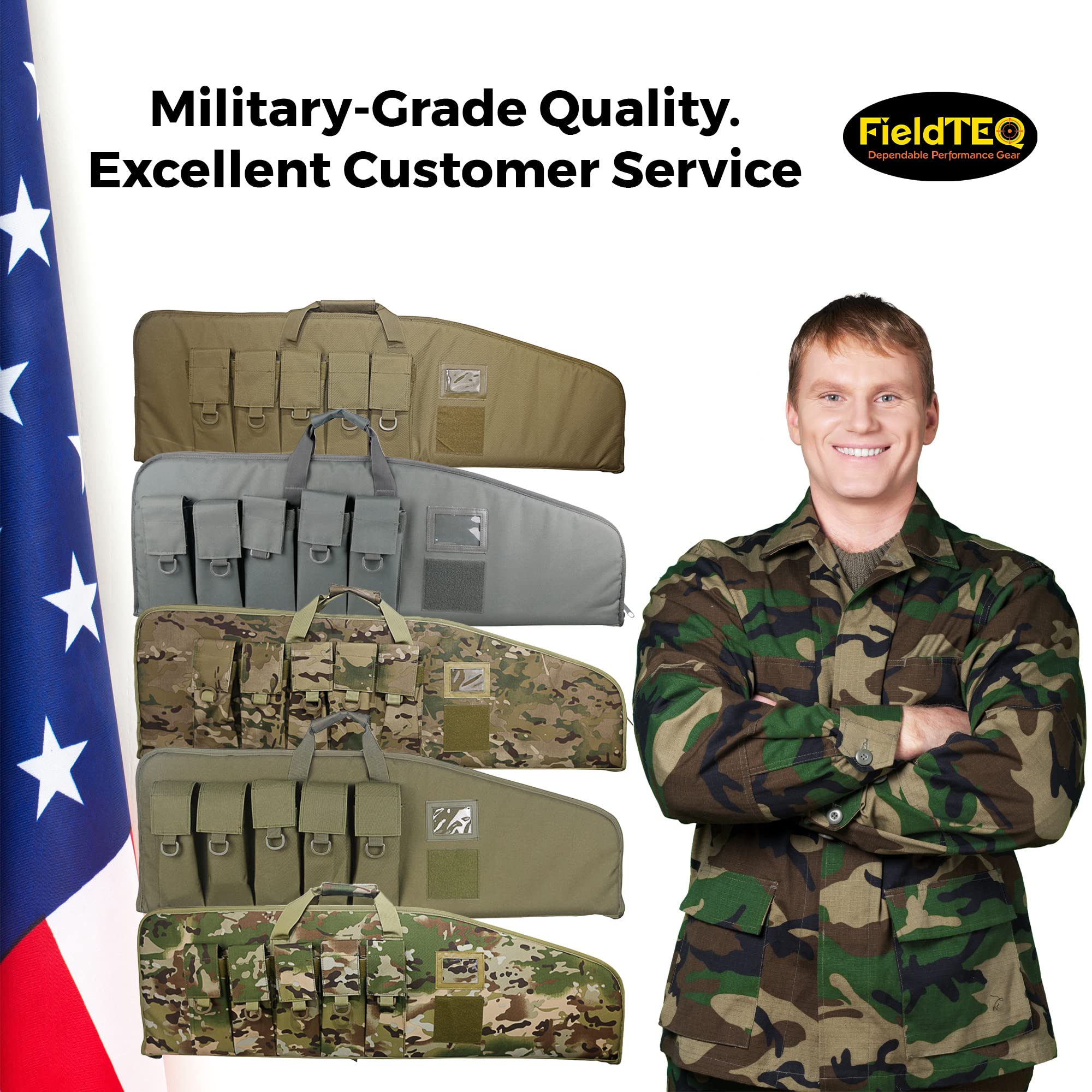 FieldTEQ Rifle Cases - Heavy-Duty, Waterproof Nylon, Shoulder Strap and 5 Pouch Rifle Case - Ideal for Soft Rifle Bag, Airsoft Gun Case, Hunting Gear - Camo 42"