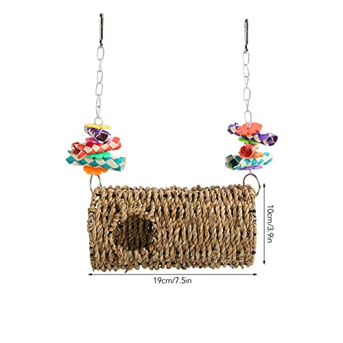 Parrot Grass Woven Tunnel Bird Chewing Relaxing Swing Bird Woven House Toy with Hole Birdcage Accessories for Cockatiel Budgie Hamster