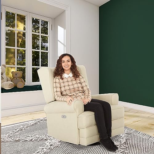 Evolur Phoenix Upholstered Seating Wing Back Glider Swivel, Rocker, Power Recliner, Glider Chair for Nursery in Shell, Modern Nursery Recliner with A Bonus Pillow, Tool-Free Assembly, Easy to Clean