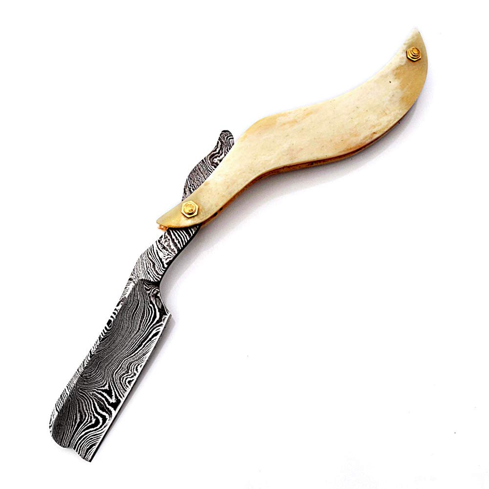 Hand Made Damascus Steel Straight Razor Folding Razor With Shaving Ready Classic Barber Blade Edge, Men Straight Razor, Leather Case + Strop, Close Shave, Great Gift R-82