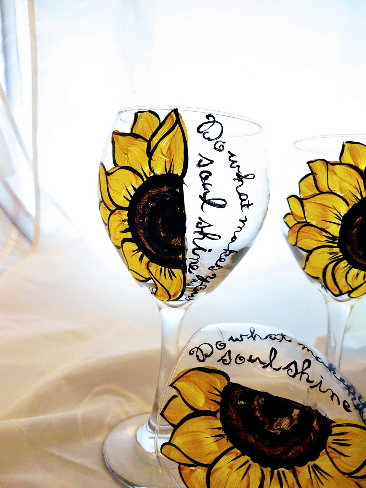 Hand painted sunflower make your soul shine red wine goblets. set of 4 20 ounce red wine gobblets. usa