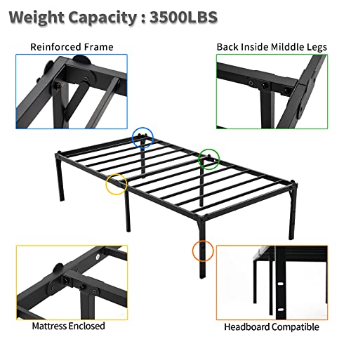 Veezyo Metal Bed Frame Queen - 18 Inch Black Metal Platform Bed Frame, Easy Assembly with Large Storage Space, 3,500lbs Heavy Duty, No Box Spring Needed (Queen)