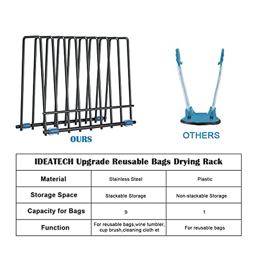 IDEATECH Reusable Storage Bags Rack, Drying Rack for Storage Bags, Stainless Stand for Reusable Storage Bags, Drying Rack Holder for Reusable Bags, Books, Makeup Brush (Black)