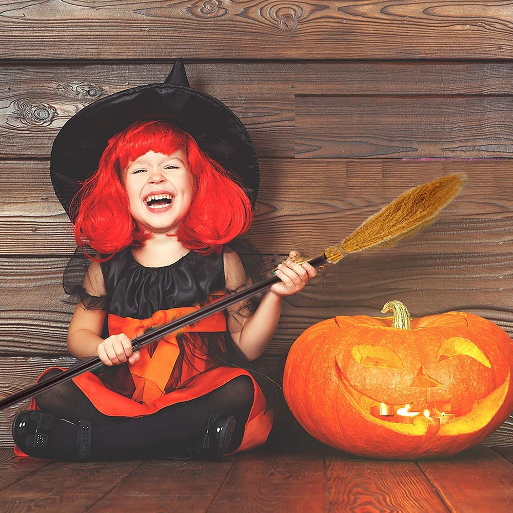 Medoore 3 Pcs Halloween Witch Broom Plastic Witch Broomstick Cosplay Broom Props, Realistic Wizard Flying Broom Stick Accessory for Costumes