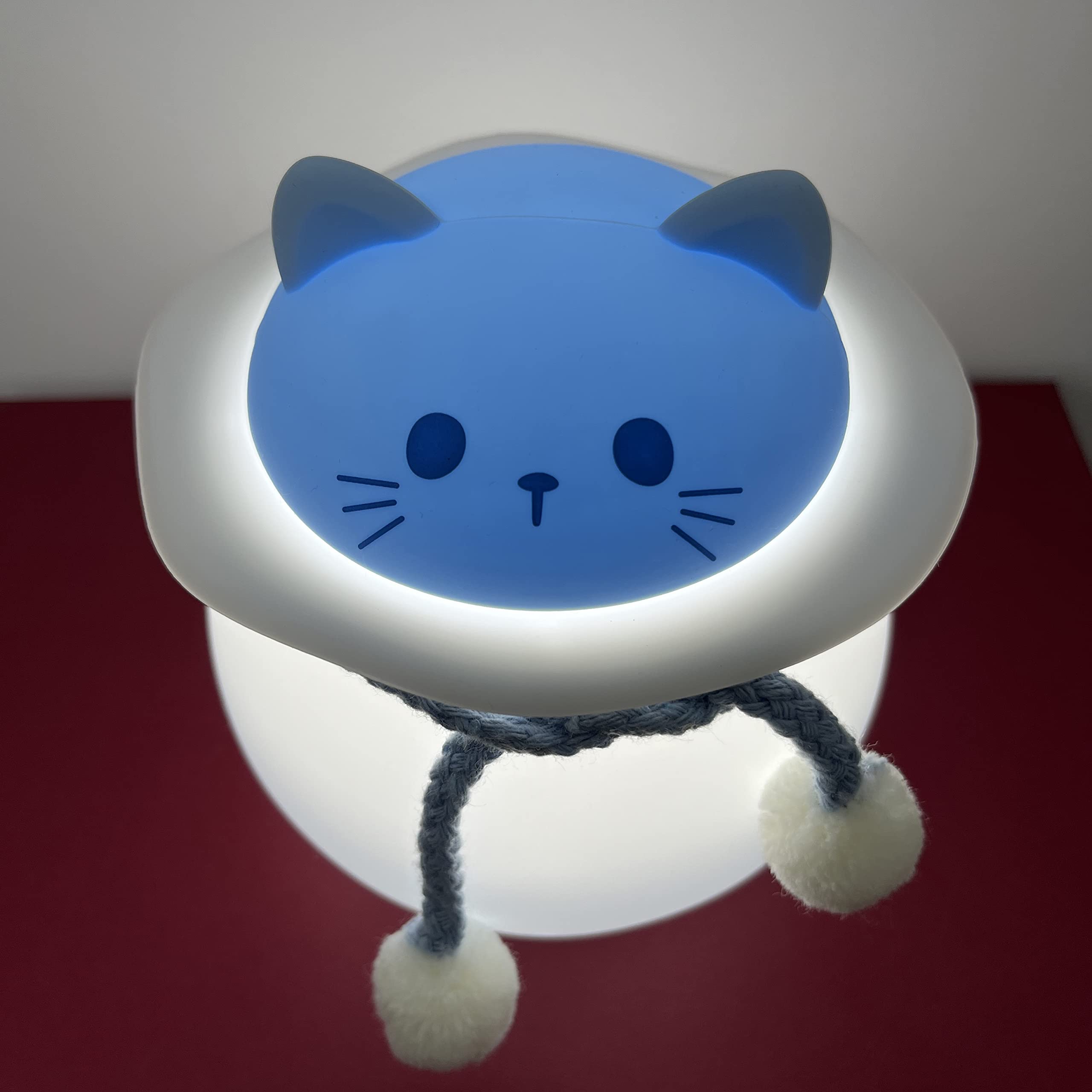 Meefad Cute Cat Night Light, Kids Table lamp with 7 Colors Changing, Soft Silicone Bedside Lamp, USB Rechargeable Accent Lamp