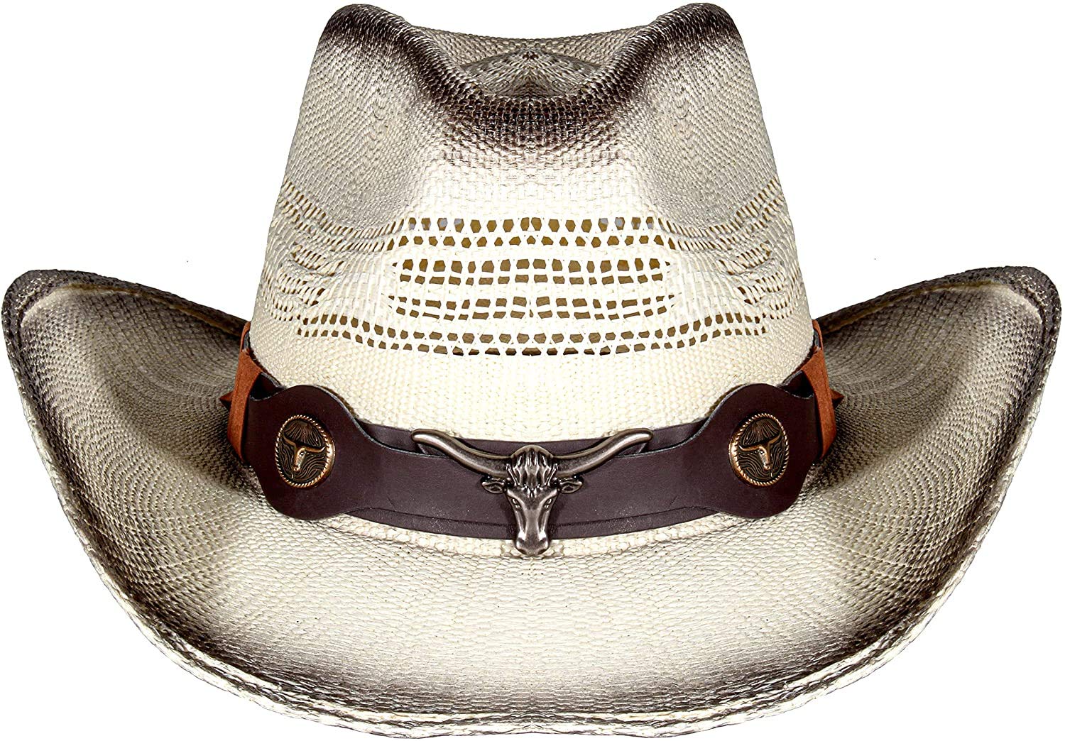 Enimay Western Outback Cowboy Hat Men's Women's Style Straw Felt (Beige/Brown Bullhead)