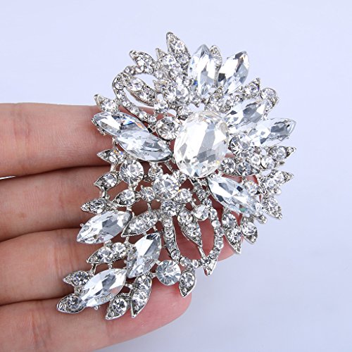 EVER FAITH Women's Austrian Crystal Wedding Flower Leaf Bouquet Brooch Clear Silver-Tone
