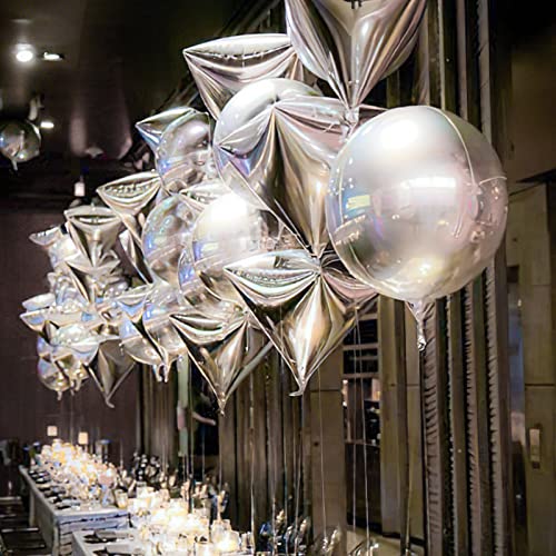 PartyWoo Metallic Silver Balloons 50 pcs 5 Inch and Diamond Silver Foil Balloons 6 pcs