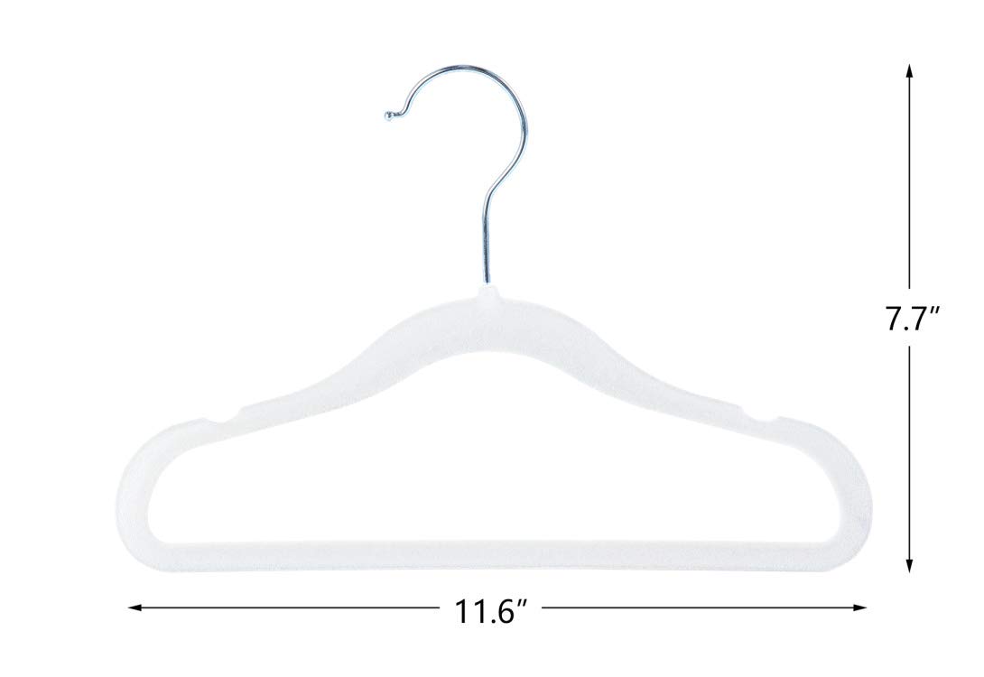 Finnhomy Non-Slip Clothes Hangers for Baby and Kids 30-Pack Velvet Hangers with 10 Finger Clips, White