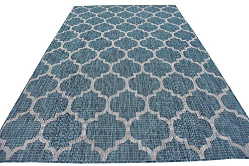 Unique Loom Outdoor Trellis Collection Area Rug (6' 1" x 9' Rectangle, Teal/ Gray)