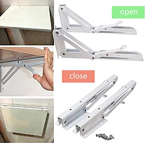 Shelf Brackets wall Shelves Floating Shelf Bracket, 2pcs 10 Inch Folding White Coated Stainless Steel Shelf Brackets, Heavy Duty Wall Mounted Shelf Bracket, Scaffold Board Shelf Brackets for Tables, B