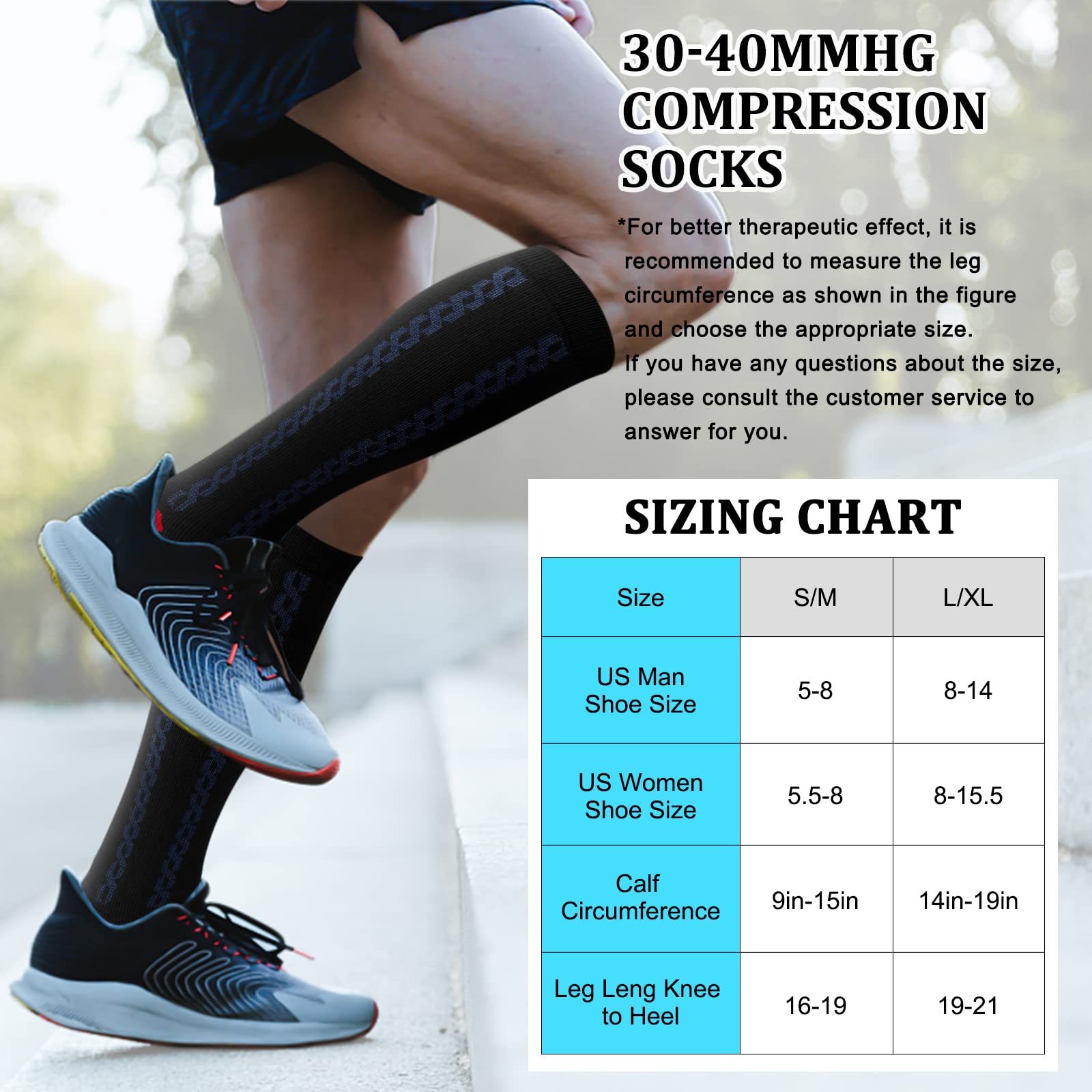Hi Clasmix 6 Pairs Graduated Compression Socks for Women&Men 20-30mmhg Knee High Sock(Multicoloured1A, S/M)