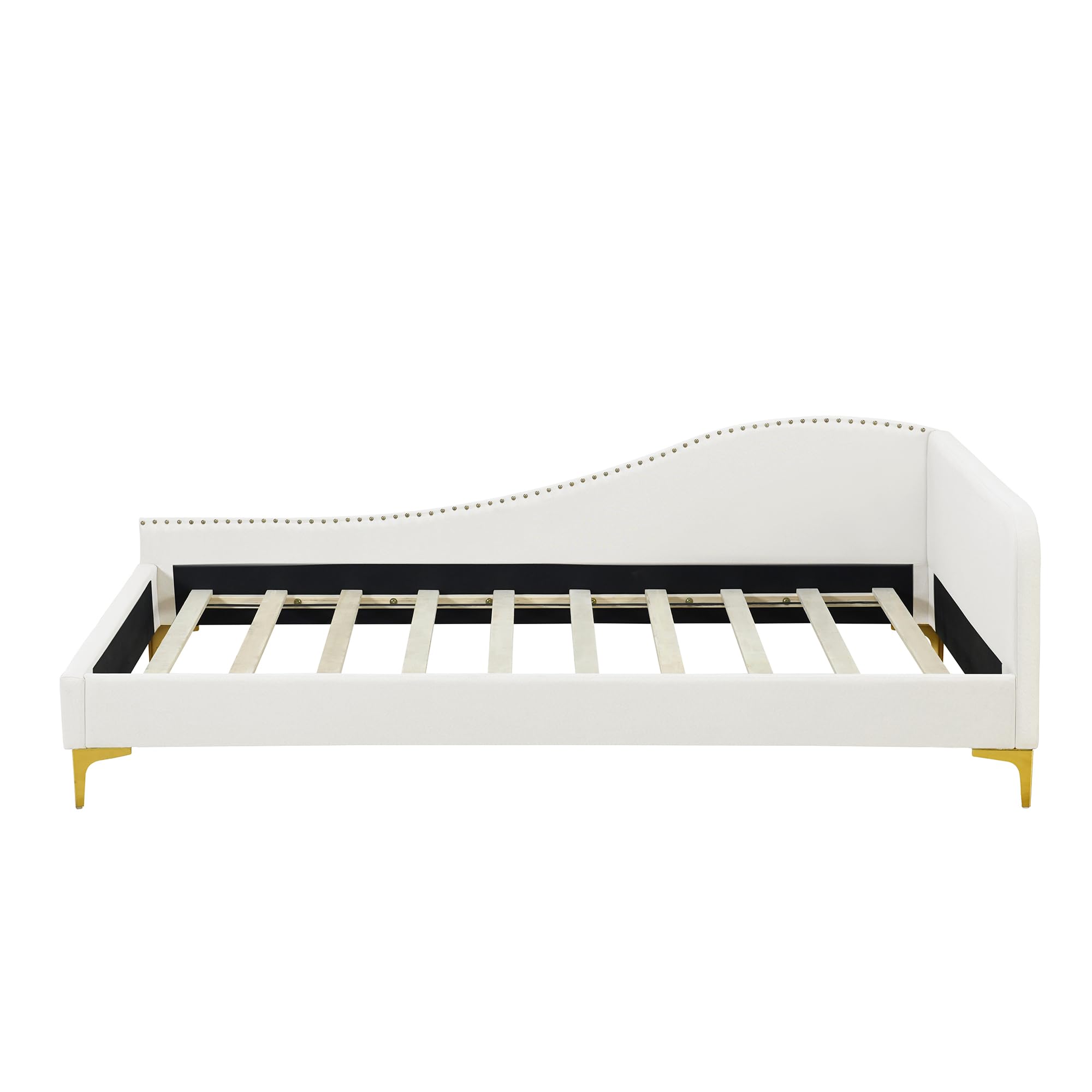 Upholstered Twin Size Daybed with Headboard and Armrest, Wooden Daybed with Sturdy Support Legs for Bedroom, Living Room, Easy Assembly (Beige, Twin)