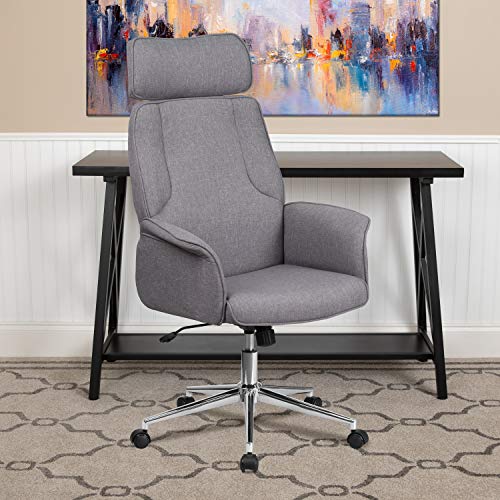 Flash Furniture High Back Gray Fabric Executive Swivel Office Chair with Chrome Base and Fully Upholstered Arms